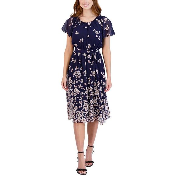 Sandra Darren | Dresses | Sandra Darren Womens Navy Smocked Midcalf ...